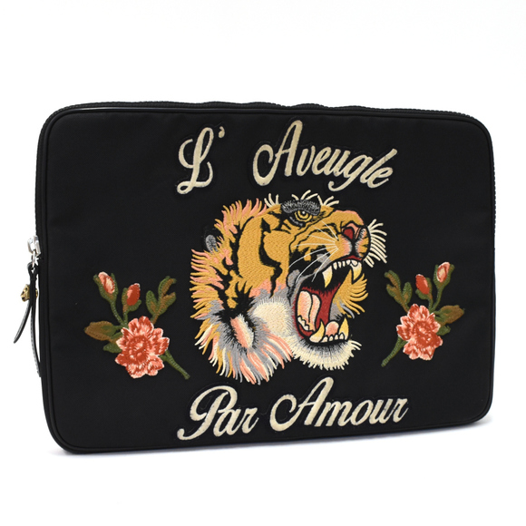 Gucci | Bags | Gucci Clutch Bag Pc Case Nylon Canvas Leather Black ...